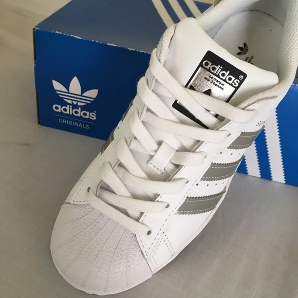 adidas | Shoes | Adidas Shell Toe Shoes White And Silver | Poshmark